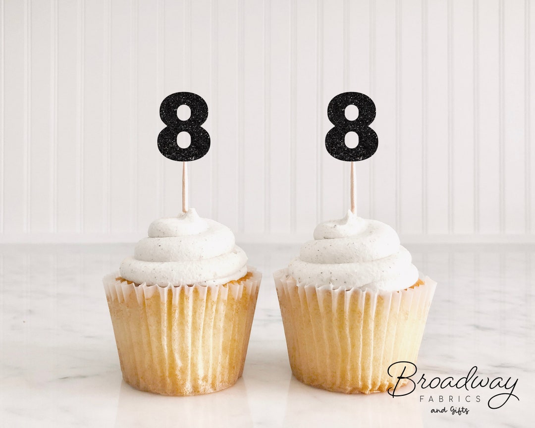 8th Birthday Glitter Cupcake Toppers- Eighth Birthday Decorations Party ...