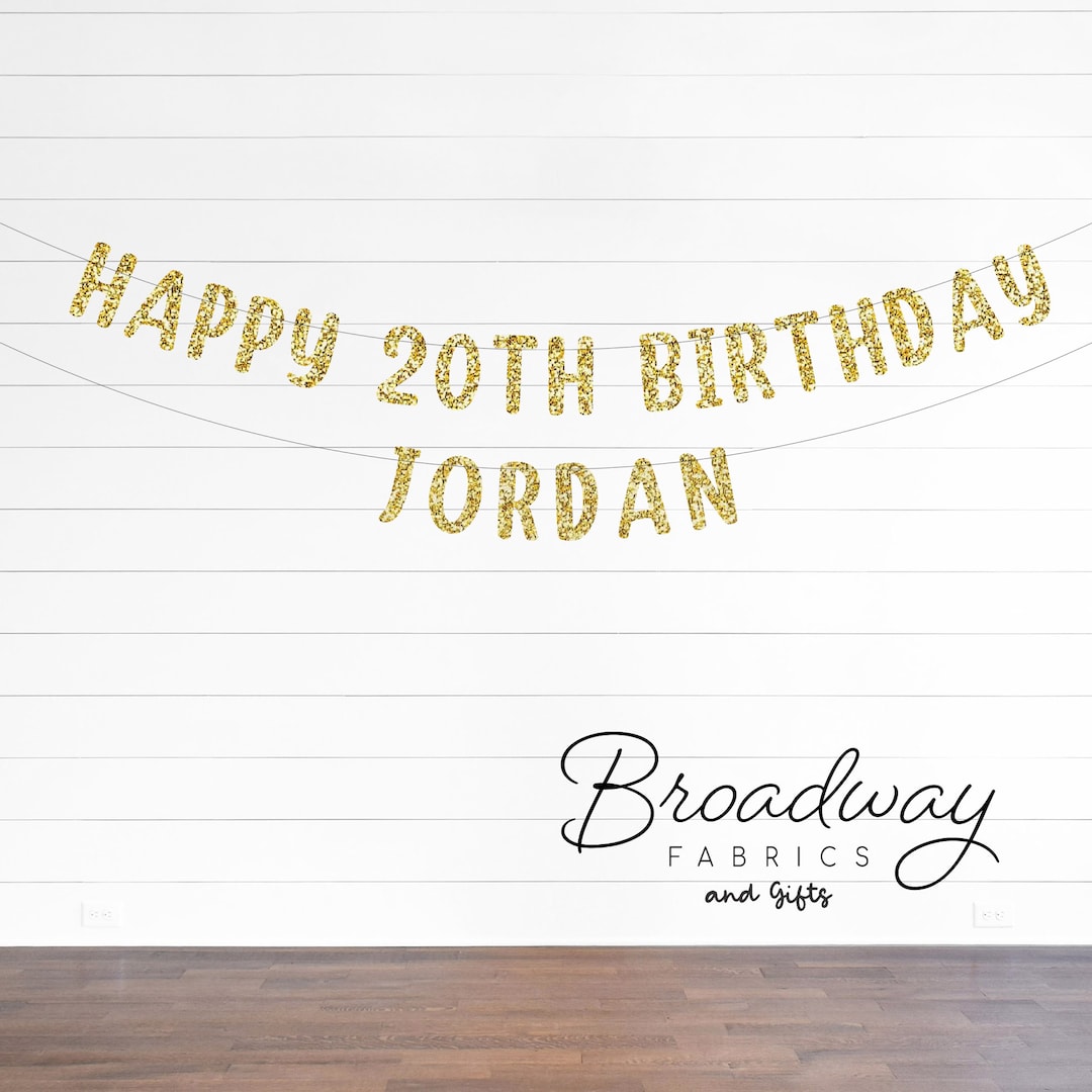 Custom Happy 20th Birthday Banner Personalized Gold Glitter Banner - 2 ...