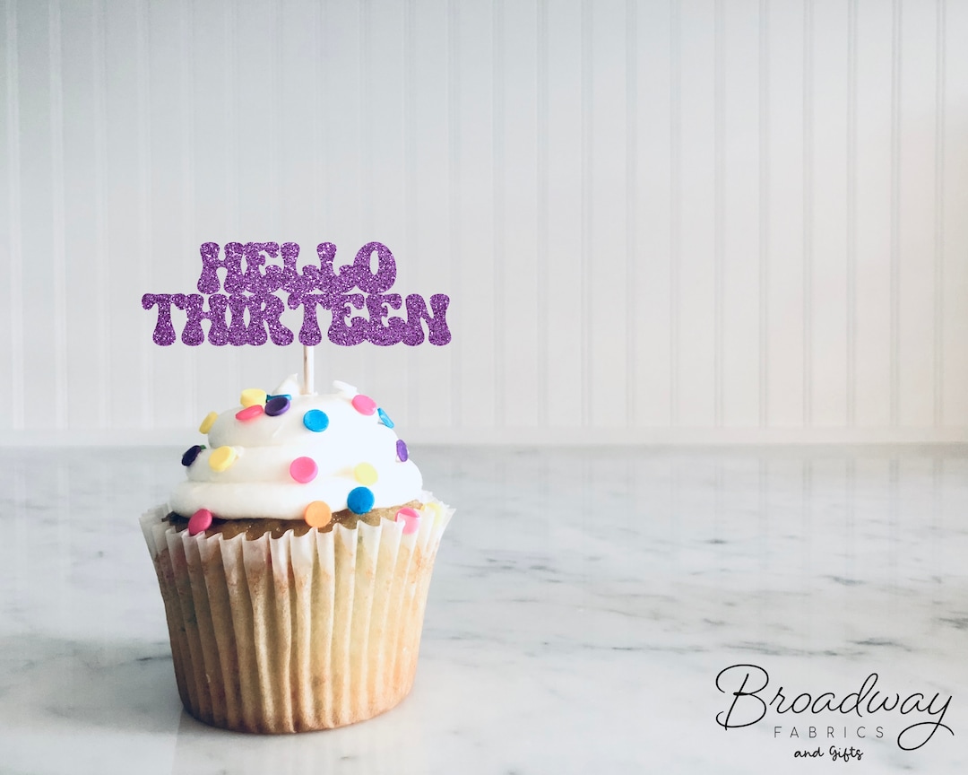 Hello Thirteen Birthday Purple Cupcake Toppers, Birthday Decorations ...