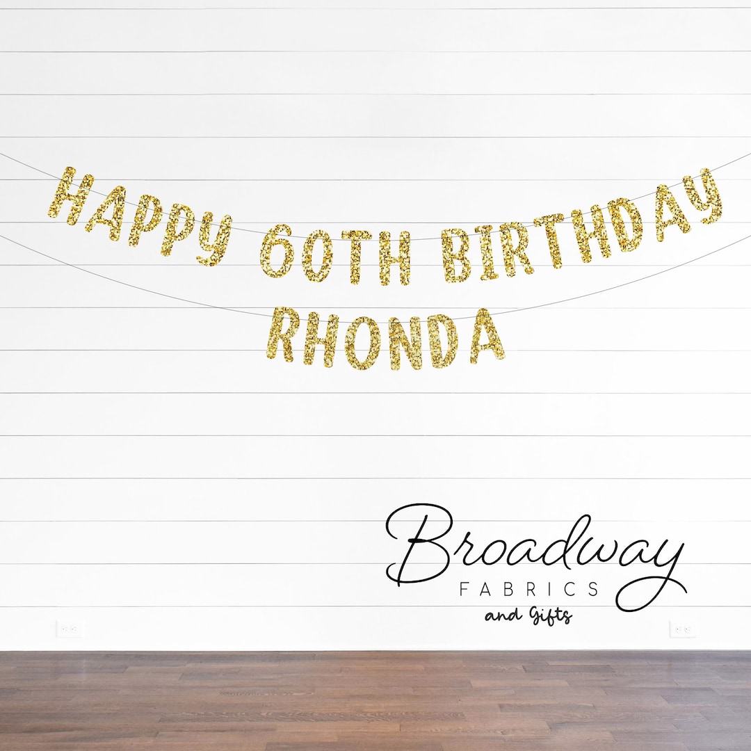 Custom Happy 60th Birthday Banner Personalized Gold Glitter Banner - 2 ...
