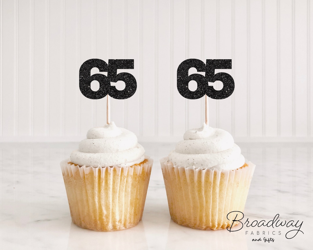 65th Birthday Glitter Cupcake Toppers-sixty Fifth Birthday Decorations ...