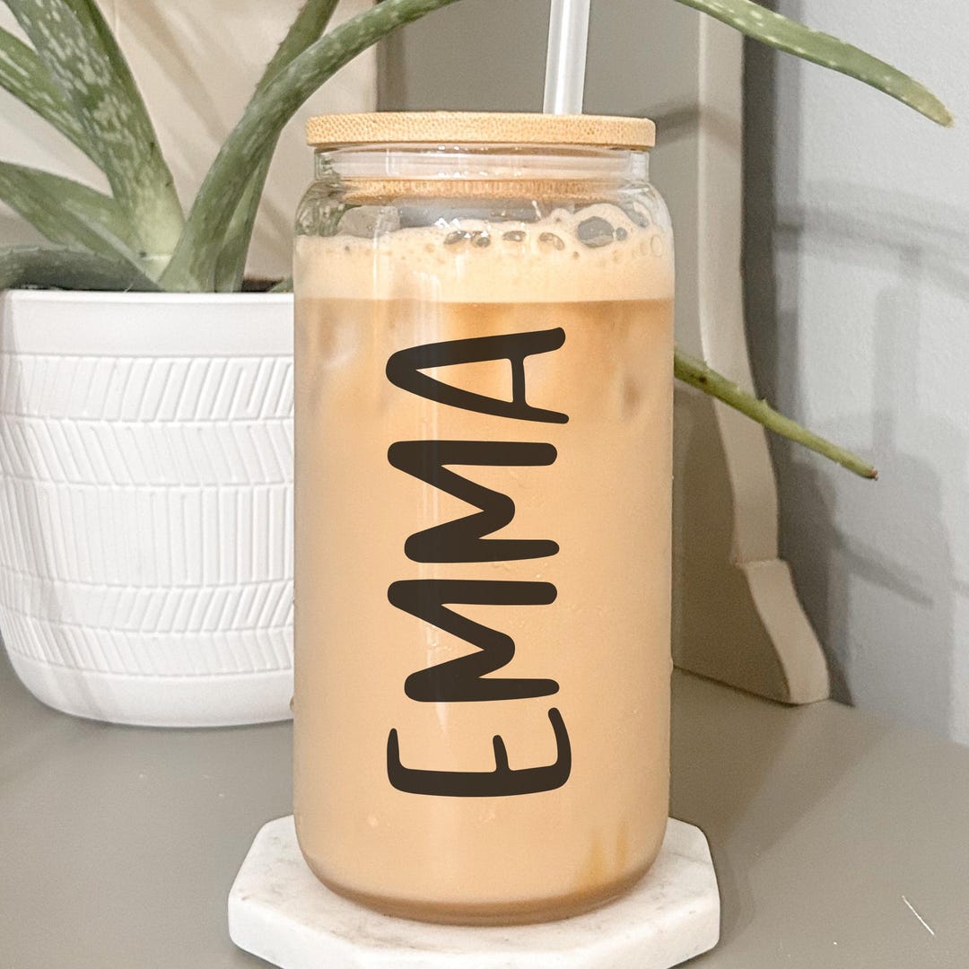 Personalized Iced Coffee Cup With Custom Name & Bamboo Lid - Etsy