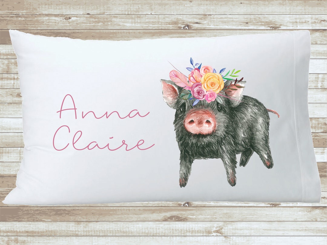 Kunekune Pig With Flowers Personalized Pillowcase - Custom Girls Pig ...