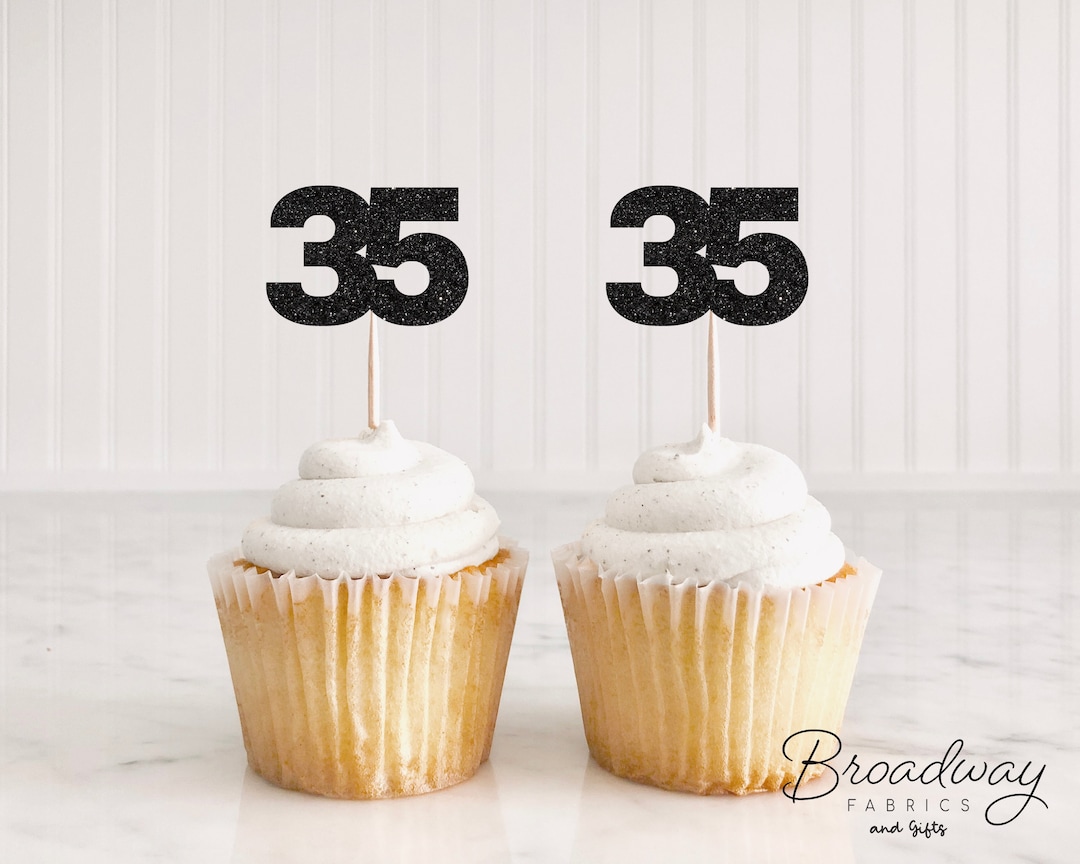 35th Birthday Glitter Cupcake Toppers-thirty Fifth Birthday Decorations ...