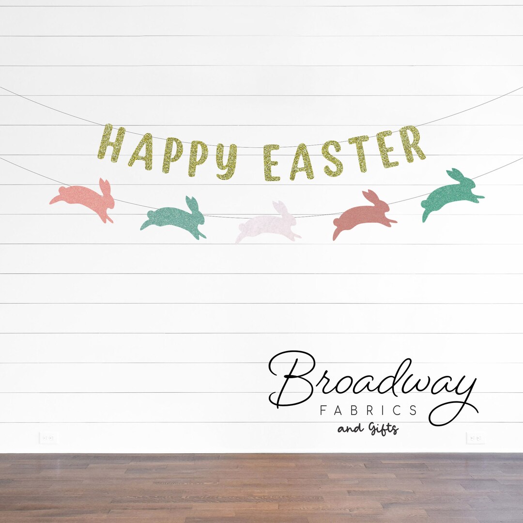 Happy Easter Glitter Easter Banner - Hopping Bunnies Easter Party ...