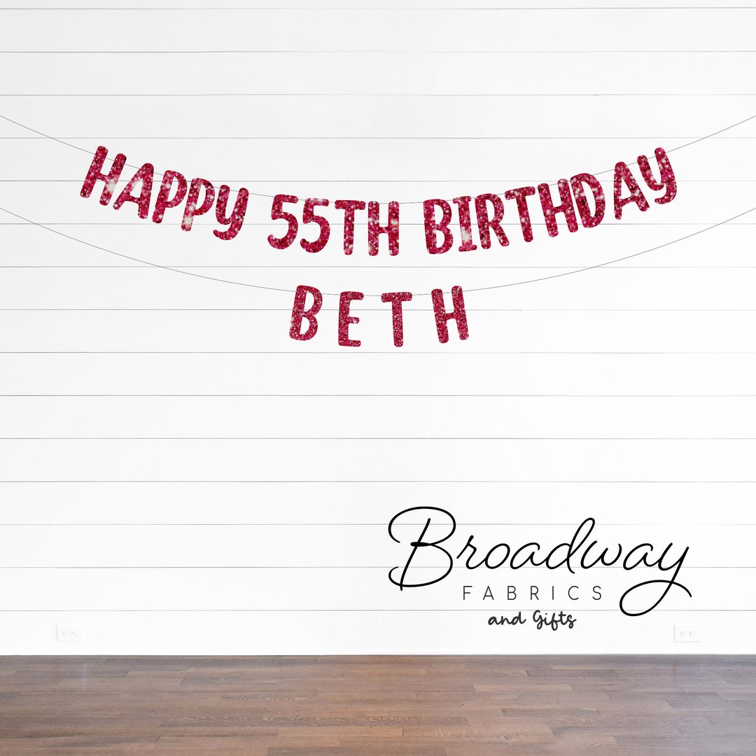 Happy 55th Birthday Banner Personalized Gold Glitter Banner - 2 Line ...