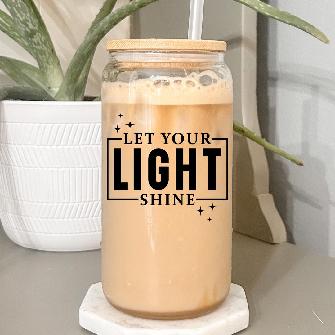 Let Your Light Shine Christian Glass Iced Coffee Cup With Bamboo Lid ...