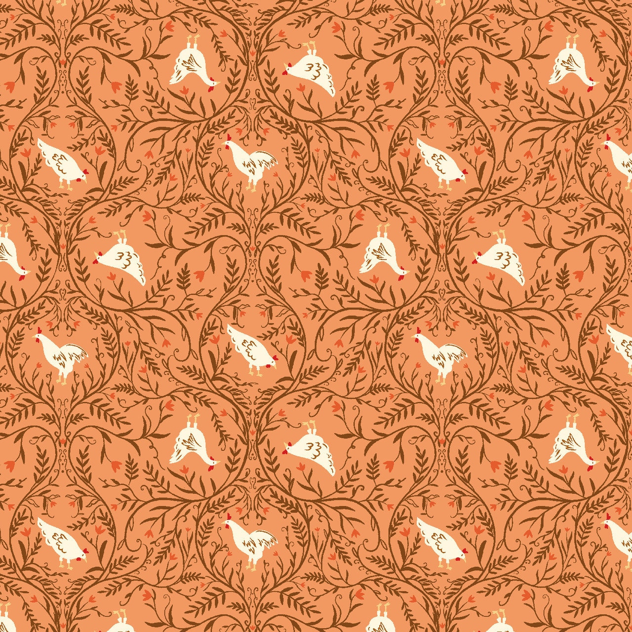 Feeding the Chickens Tangerine Quilt Cotton Fabric - Day on a Farm RJR ...