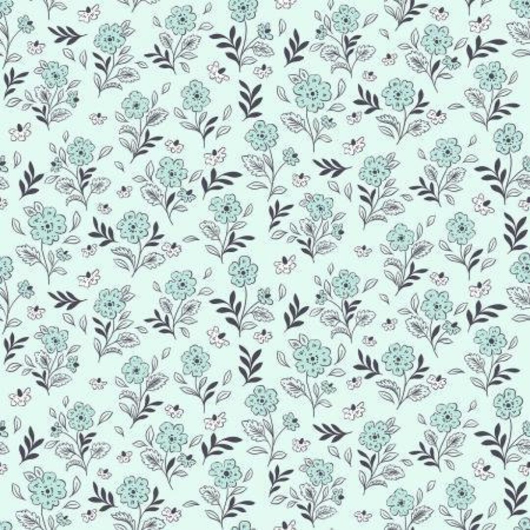 Light Touch Blue Floral Fabric - Floral Cluster Cotton Fabric - 1/4 Yd ...