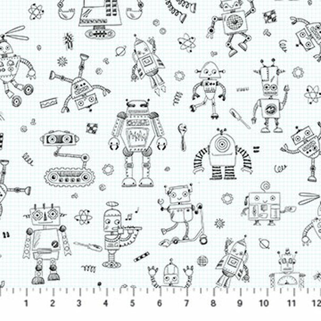 Kids Robot Cotton Fabric - Northcott Fabrics Quilting Cotton Sold by ...