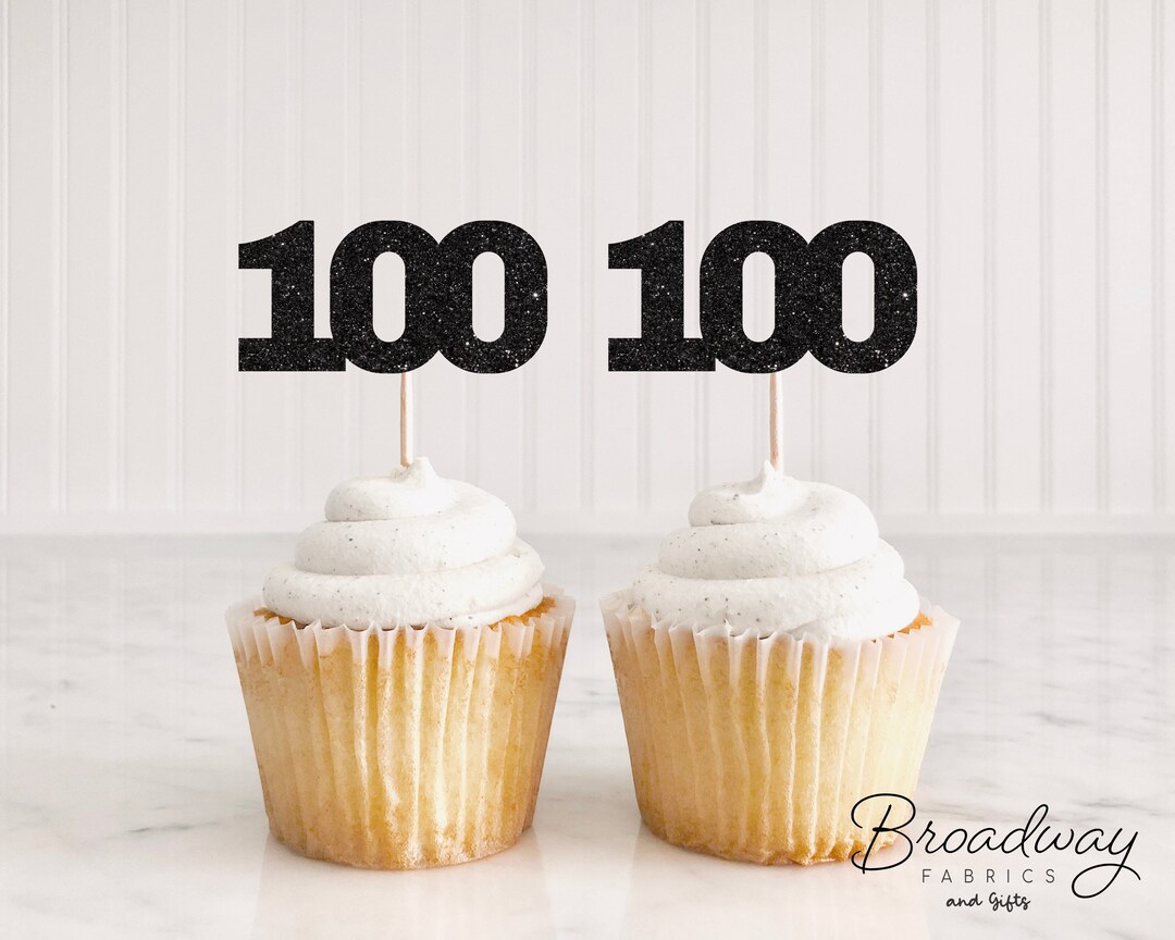 100th Birthday Glitter Cupcake Toppers-hundredth Birthday Decorations ...