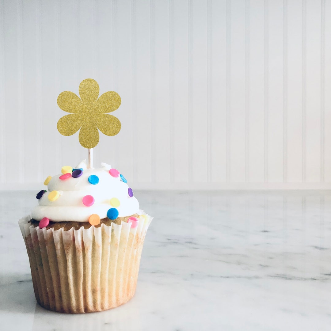 Flower Shape Cupcake Toppers (glitter), Birthday Decorations Party ...