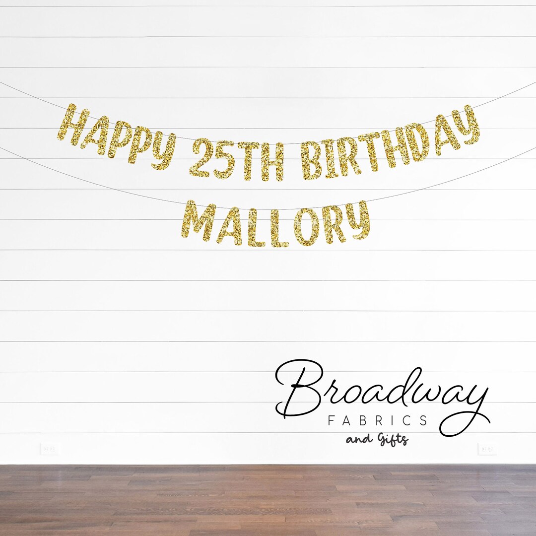 Custom Happy 25th Birthday Banner Personalized Gold Glitter Banner - 2 ...
