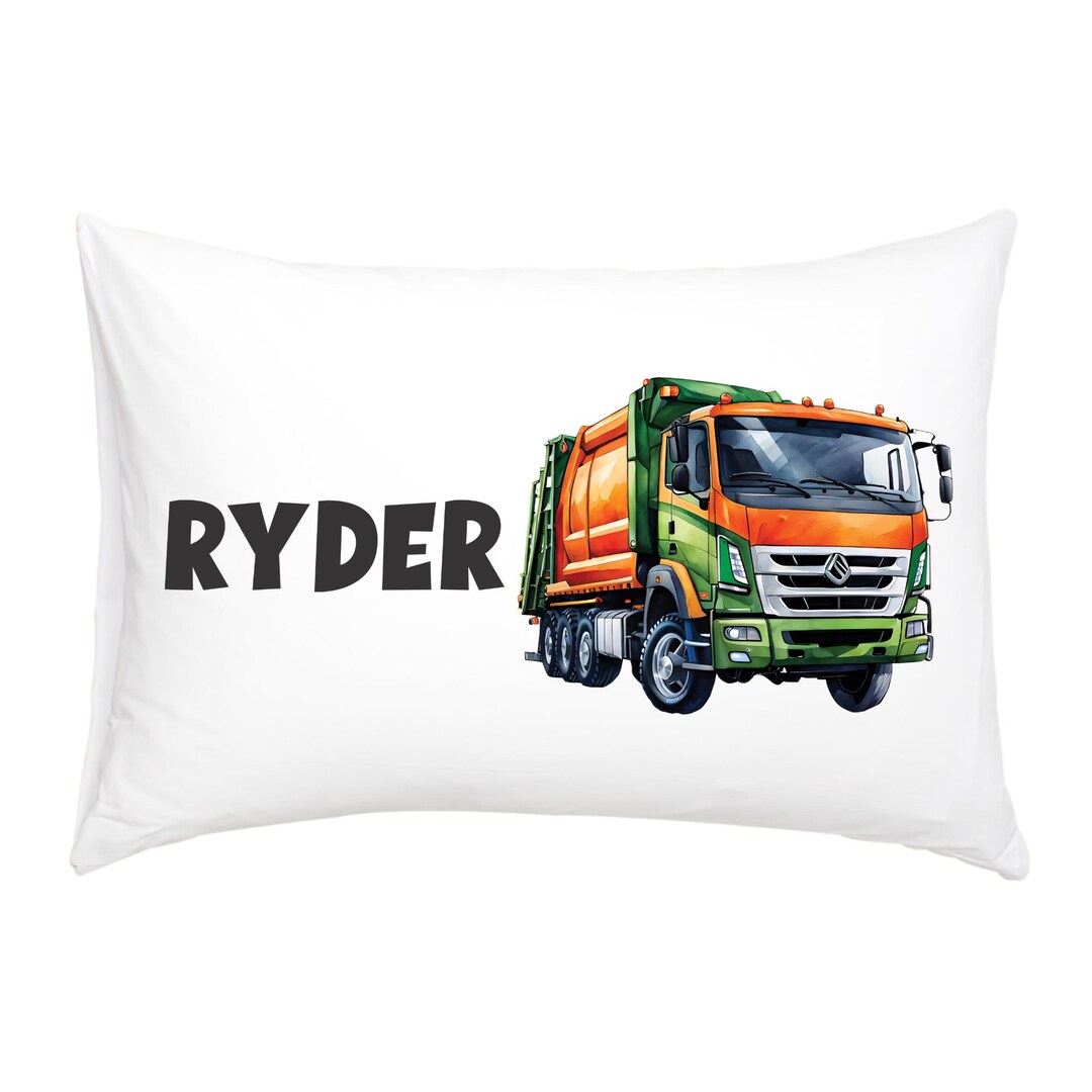 Personalized Green Orange Garbage Truck Pillow Cover - Boys Trash Truck ...