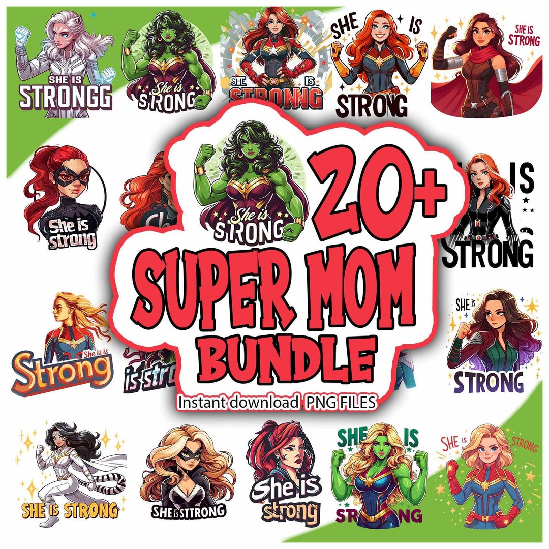 Cartoon Superhero Mama Png Bundle, Happy Mothers Day Png, Mom and Kids ...