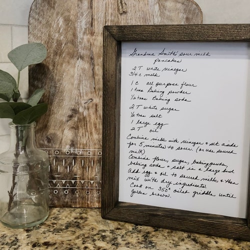 Handwritten Recipe Custom Wood Framed Printed Family Kitchen - Etsy