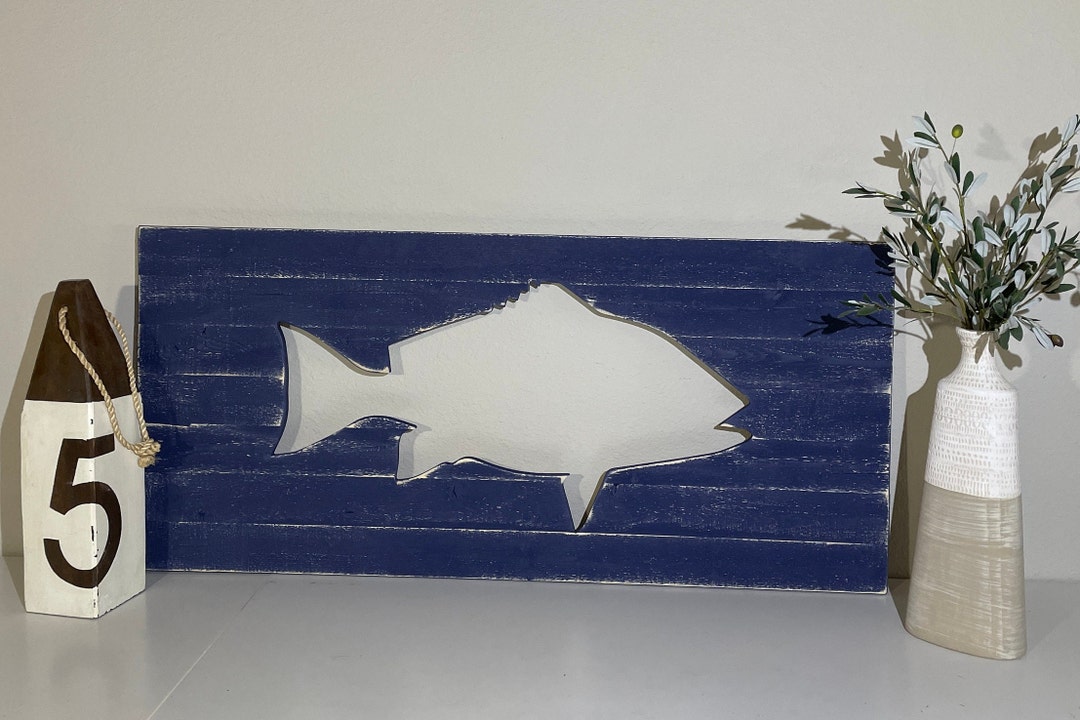 Distressed Red Snapper Wood Wall Art, Surf Decor, Beach Decor, Wooden ...