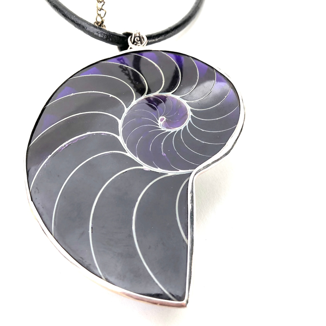 Purple Nautilus Necklace and Ring Set Large Shell Pendant - Etsy