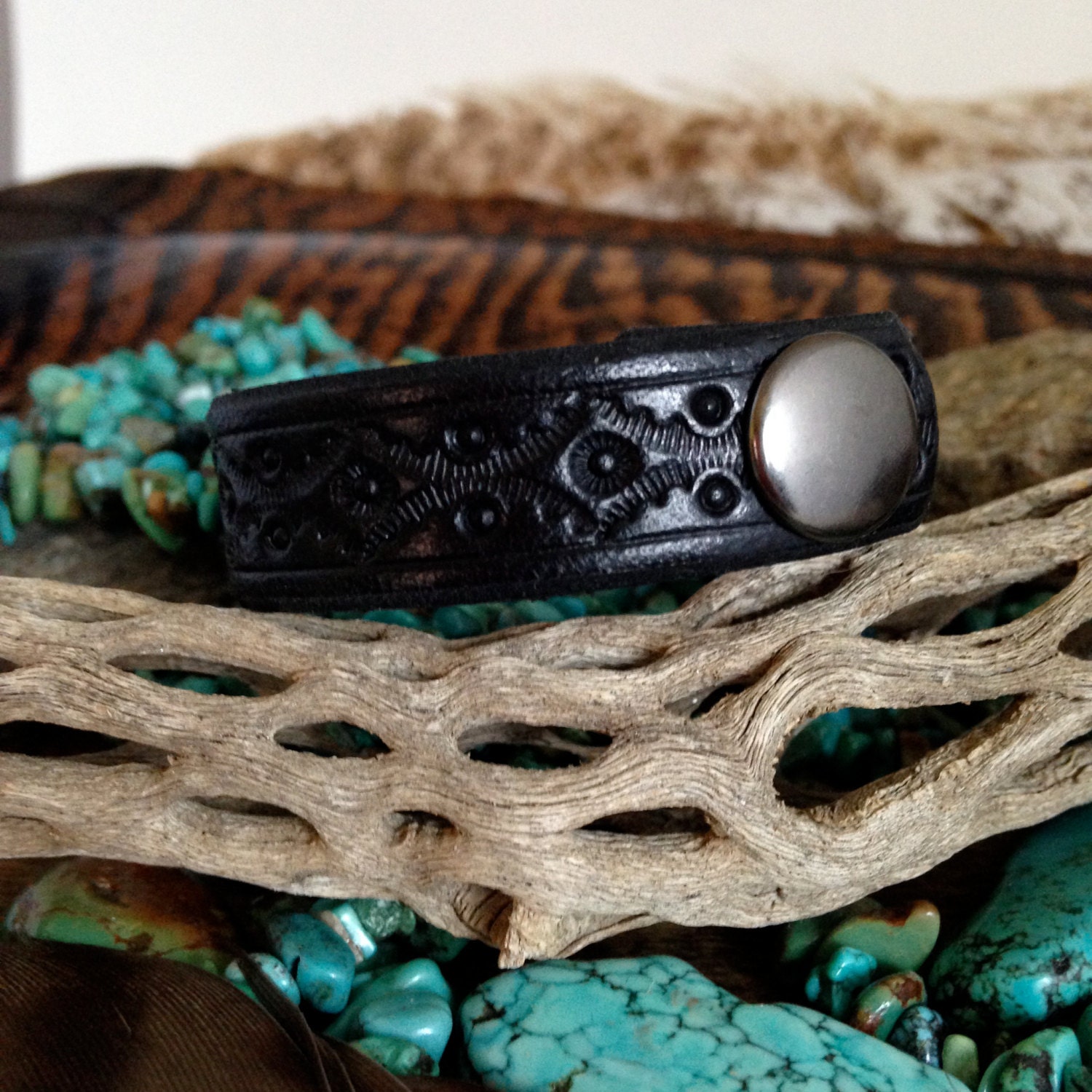 Leather Bangle Diamond Shaped Pattern - Etsy