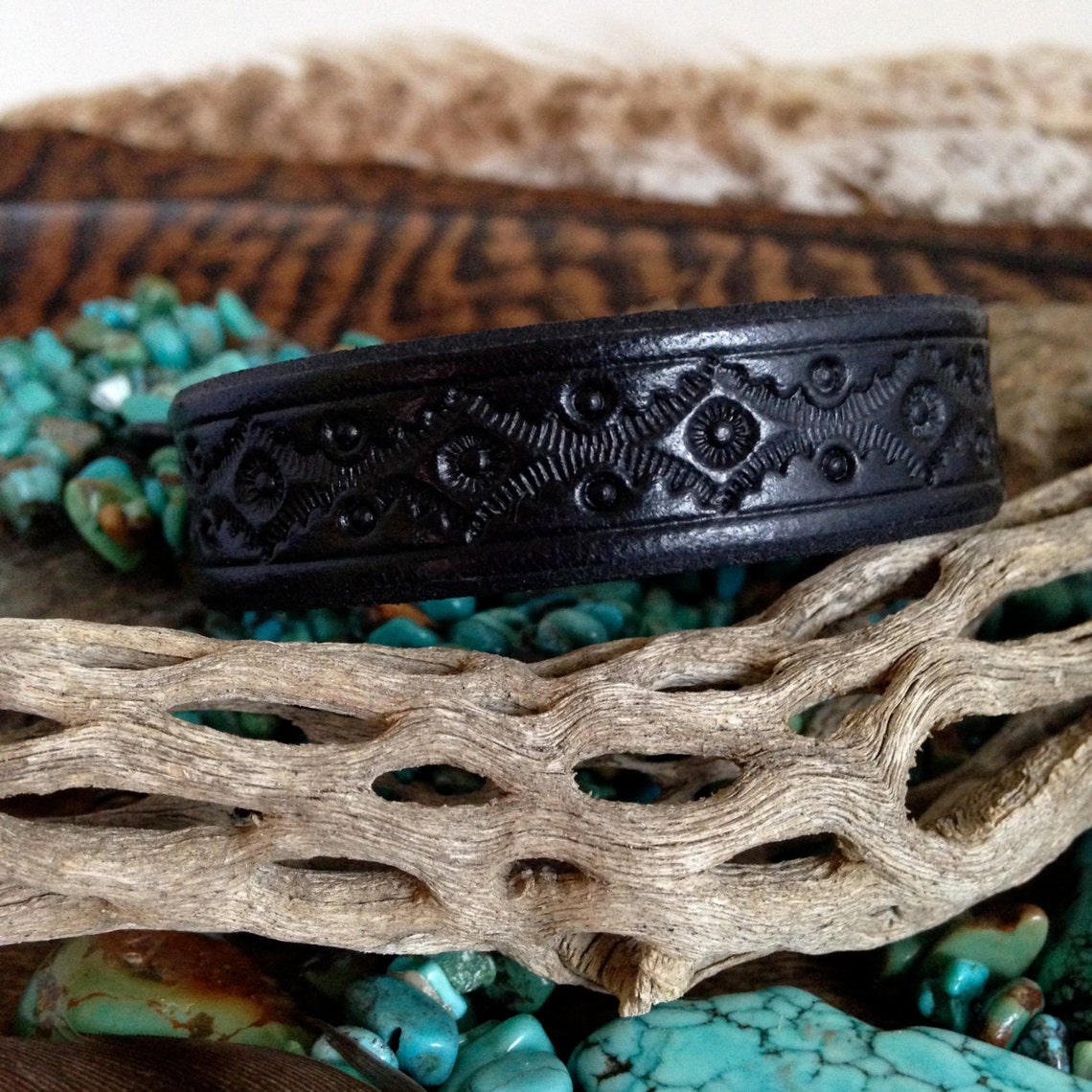 Leather Bangle Diamond Shaped Pattern | Etsy