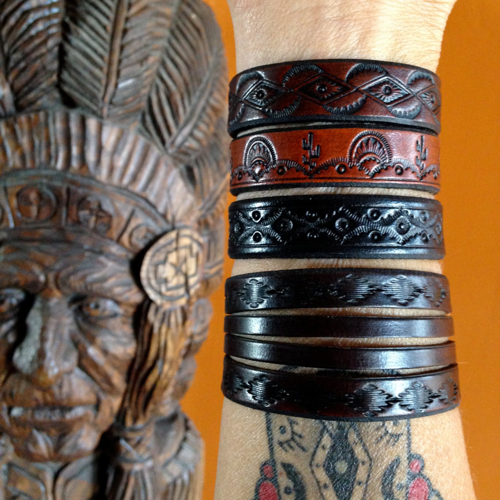 Leather Bangle Diamond Shaped Pattern - Etsy