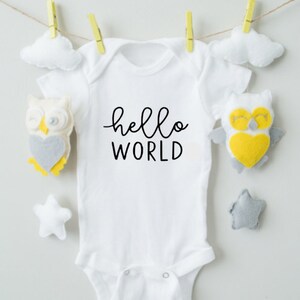 Hello World Bodysuit Hello Baby Bodysuit Birth Announcement Baby Coming ...
