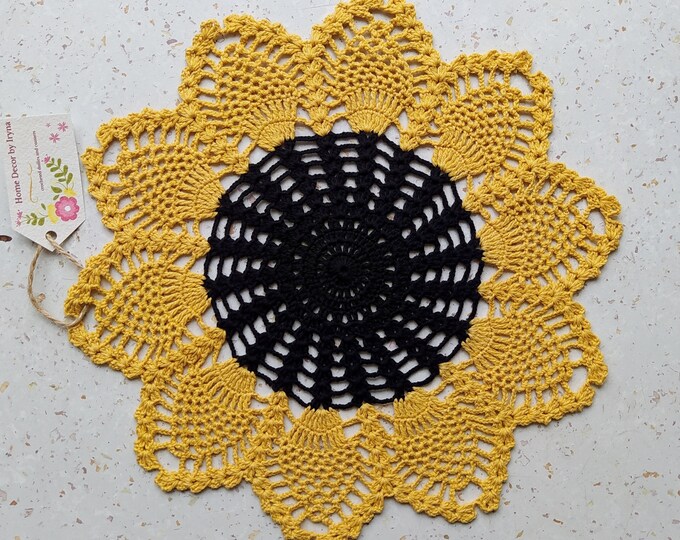 Yellow Crochet Doily, Sunflower Doily, Pineapple Doily, Cotton Doily ...