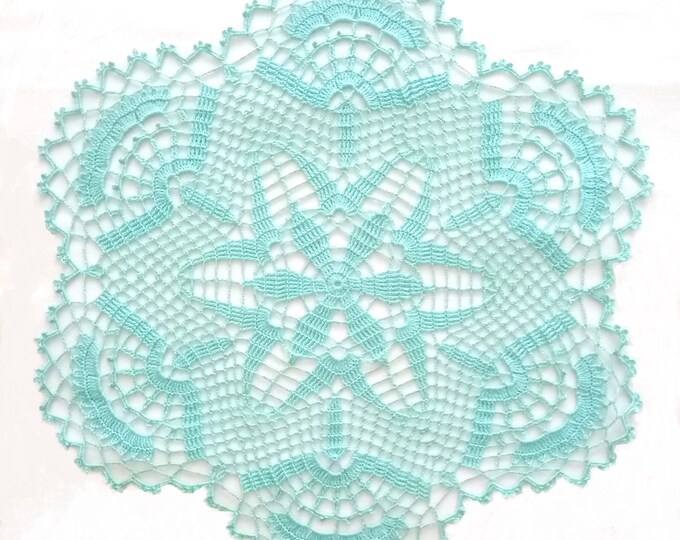 Large Aqua Crochet Doily, Aqua Round Lace Doily, Flower Doily, Cotton ...