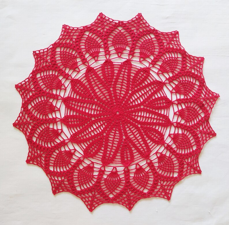 Large Crochet Doily Red Pineapple Doily Lace Round Doily - Etsy