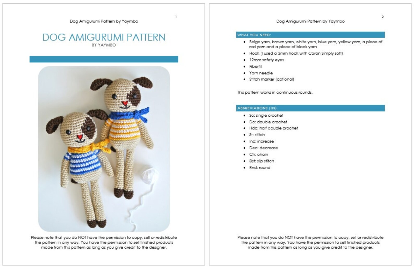 Dog Amigurumi Crochet PDF Pattern Instant Download english - Etsy