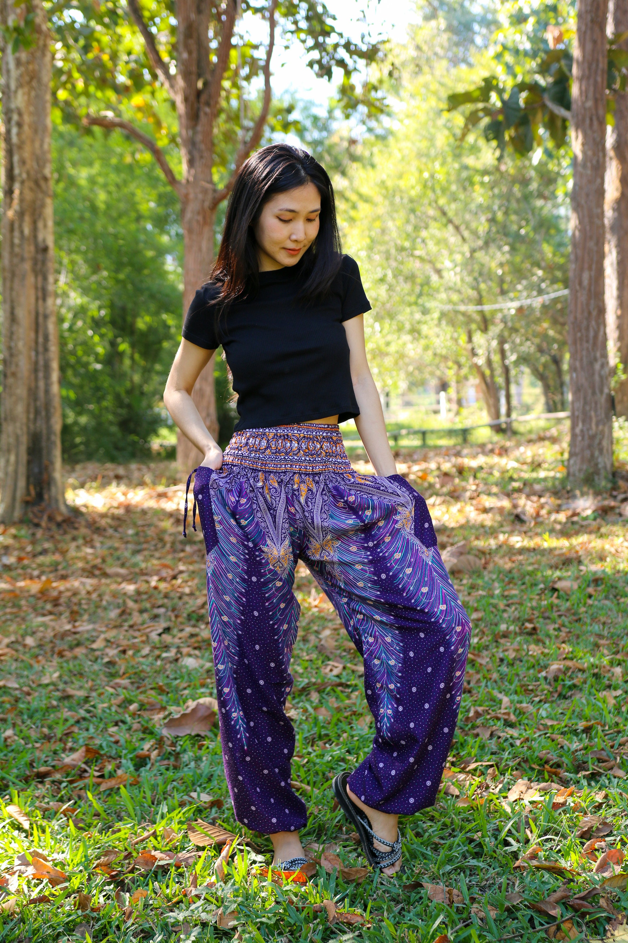 売れ筋がひ! Women Elastic Waist Loose Harem Pants Yoga Hippie Trousers Solid