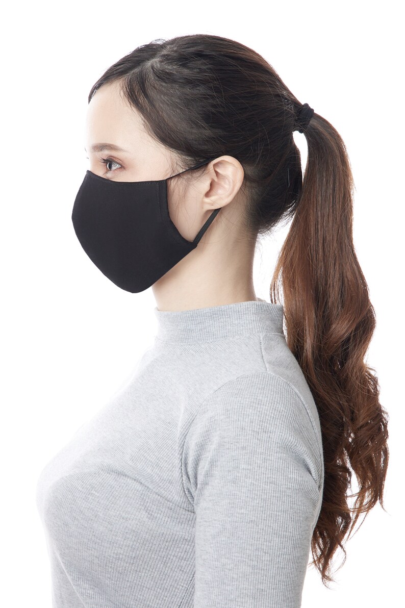 Black Reusable Cloth Face Mask With Black Band Protective Etsy