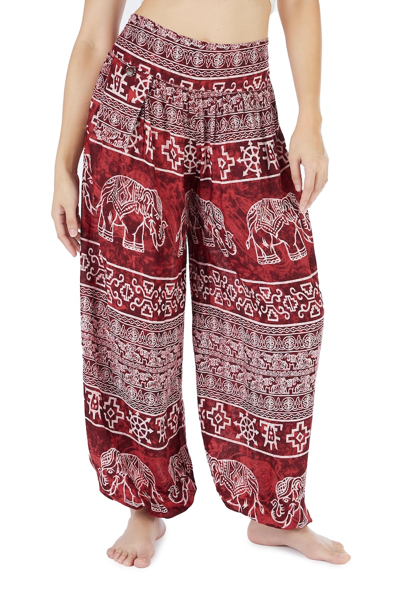 Elephant Boho Pants Women Burgundy Harem Pants Hippie Etsy