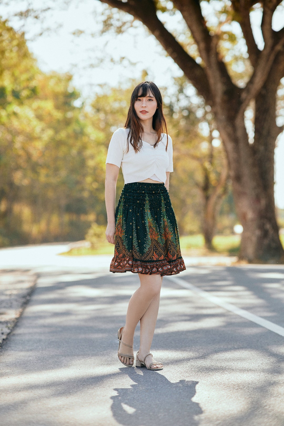 Peacock Print Skater Skirt: Green Bohemian Rayon Mini Skirt - Etsy