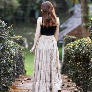 Beige Ruffle Cotton Maxi Skirt: Flowy Boho Elastic Waist - Etsy