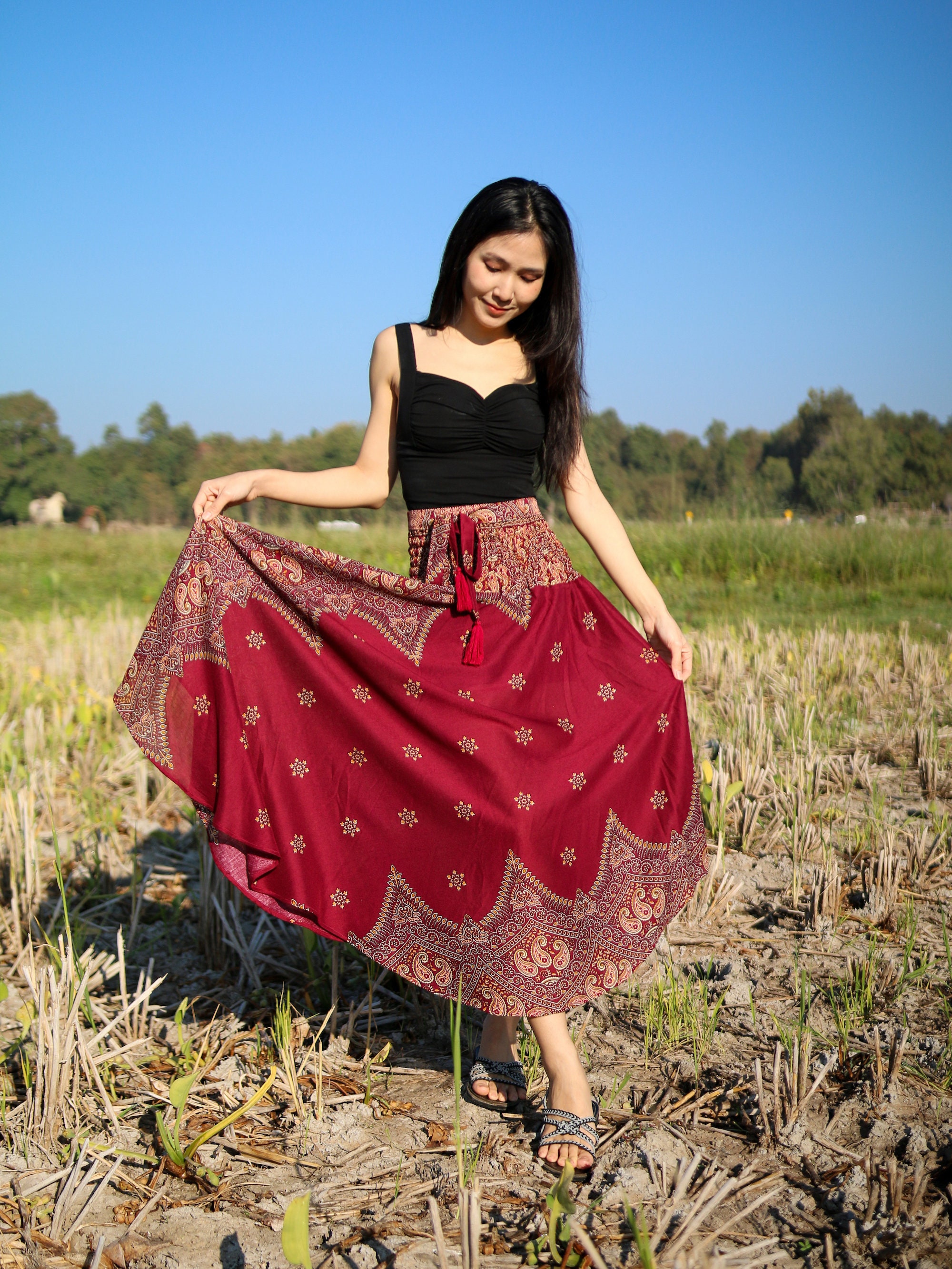 VROUWEN BOHO ROK Lange Maxi Hippie Rok Soft Rayon Peacock | Etsy Nederland