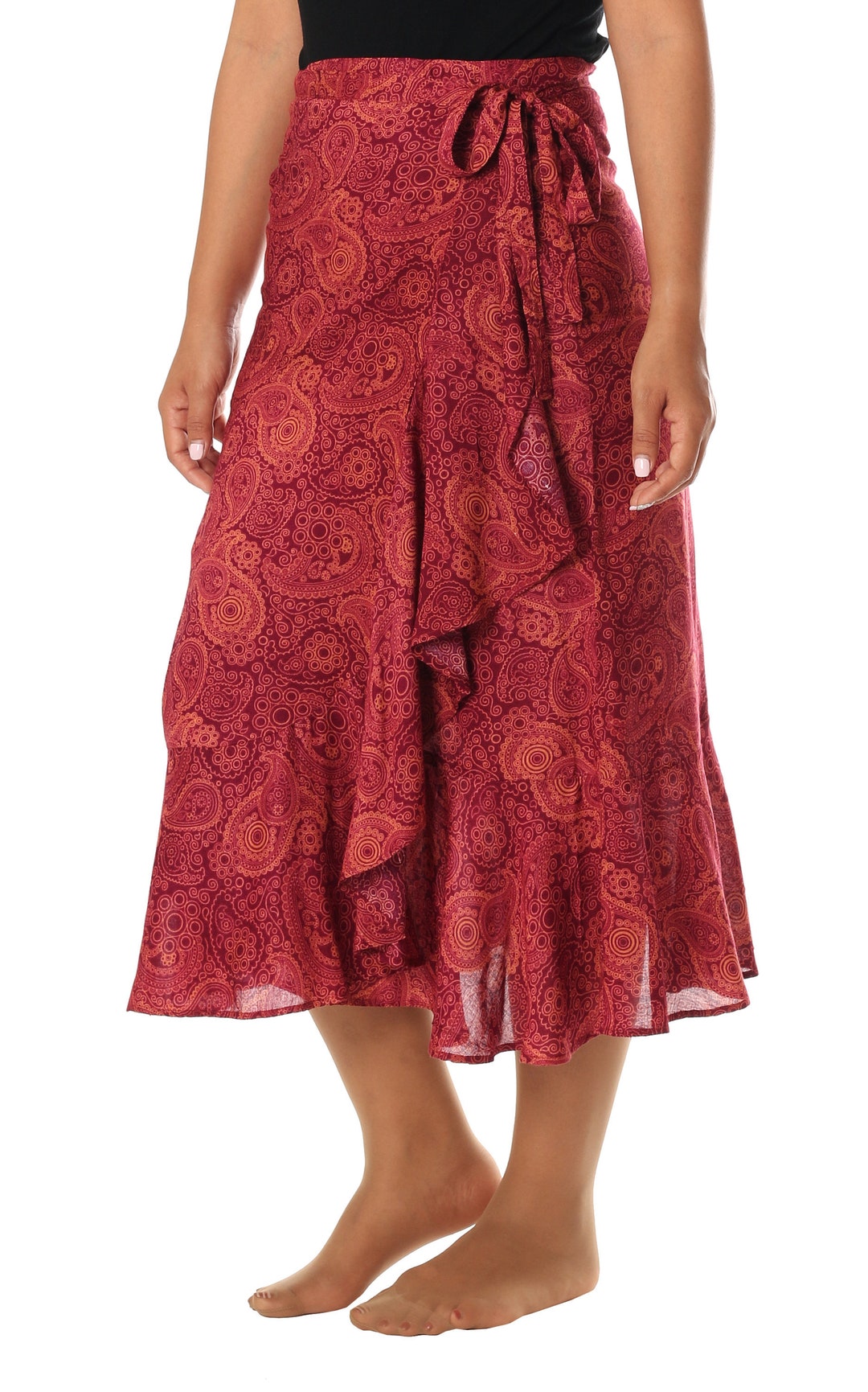 Beach Wrap Skirts Midi Boho Skirt Womens High Waist Hippie Clothing