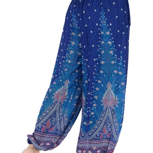 BLUE FLOWY PANTS Women Peacock Harem Pants Hippy Trousers Plus Sizes ...