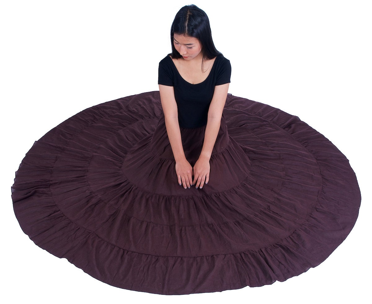 WOMENS BROWN LONG Cotton Ruffle Skirt Full Circle Long Maxi - Etsy UK