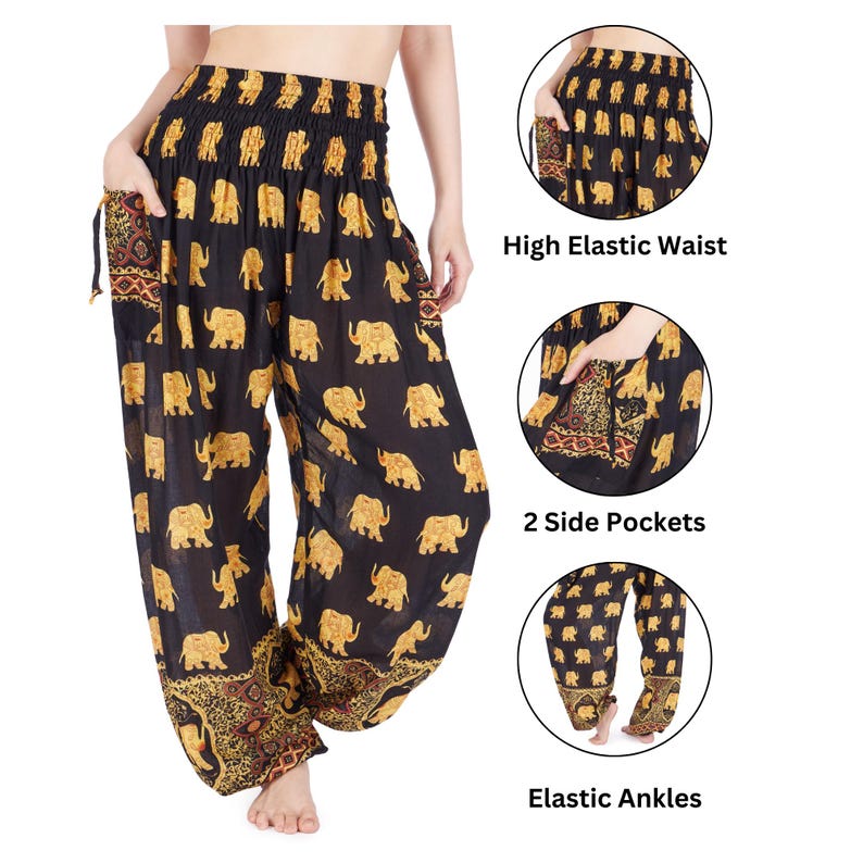 Elephant Print Harem Pants: Boho Yoga Rayon Trousers With Pockets - Etsy