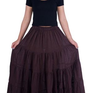 WOMENS BROWN LONG Cotton Ruffle Skirt - Full Circle Long Maxi Skirt ...