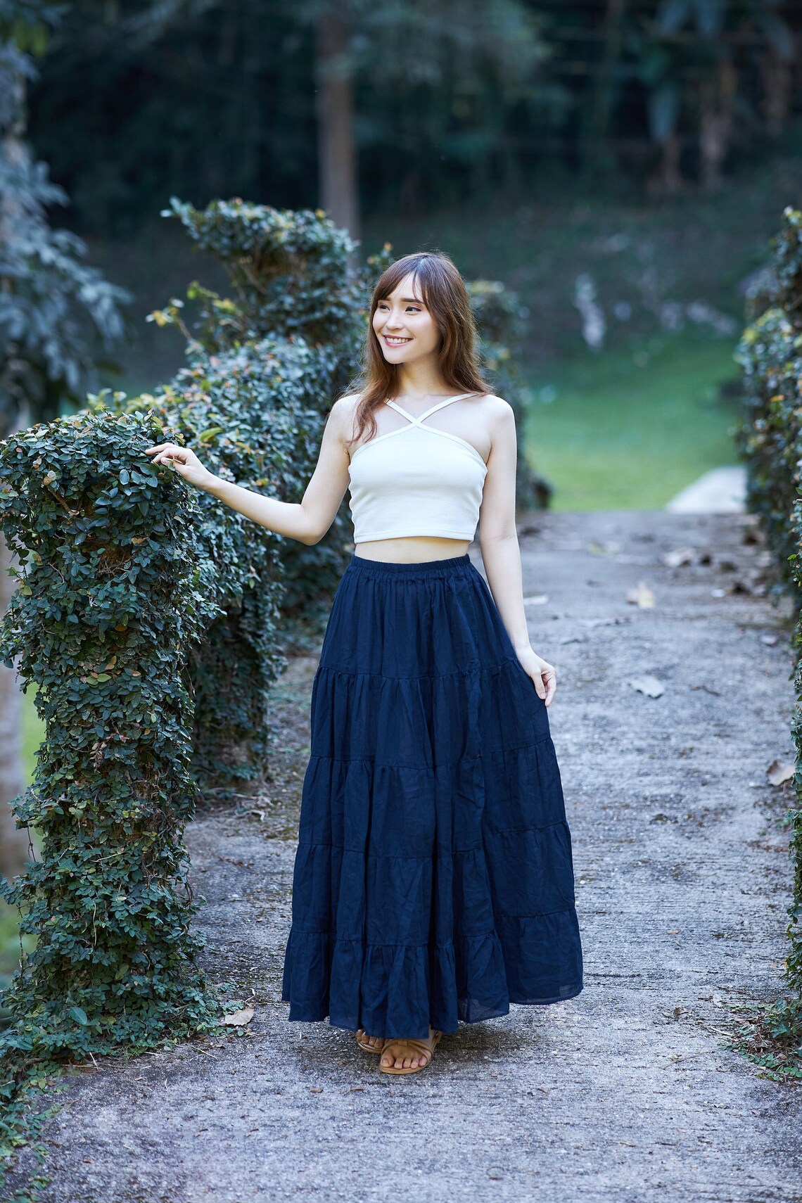 Dark Blue Cotton Ruffle Maxi Skirt: Bohemian Elastic Waist - Etsy
