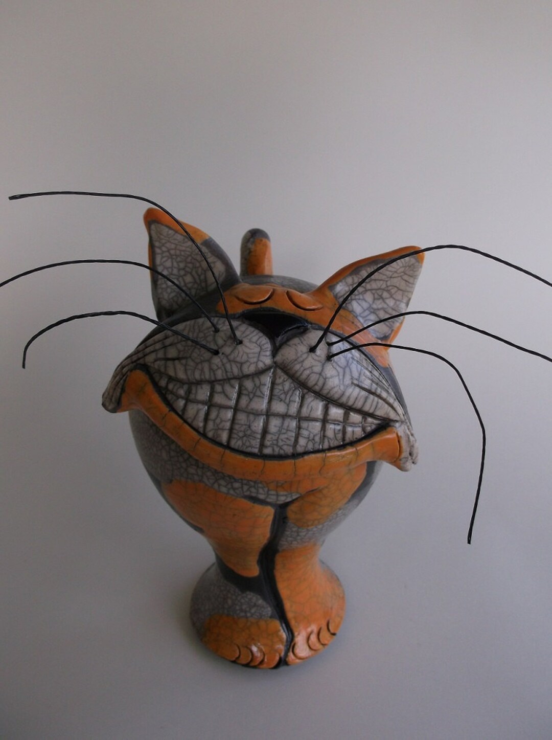 8 Inch Tall - Yellow Calico Cat Raku Pottery - Free Shipping - Etsy