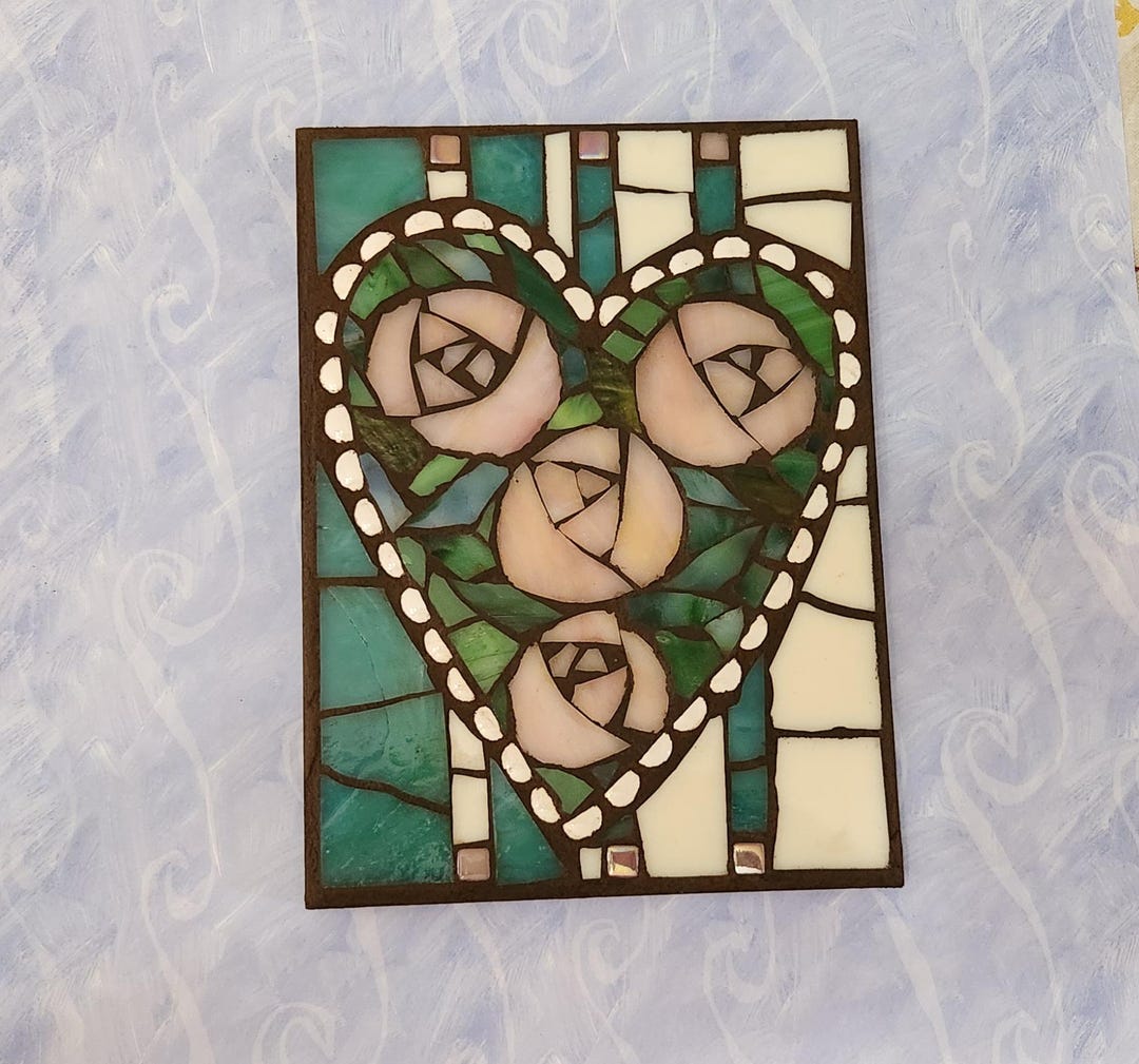 Pink Roses Mosaic, 6x8 Inch, Shabby Chic Roses Wall Art Plaque ...