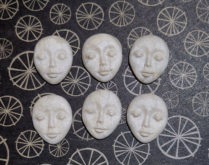 6 Piece Lot Plain Polymer Clay Face Cabochon, Faces, Flat Back Bead,1 1 ...