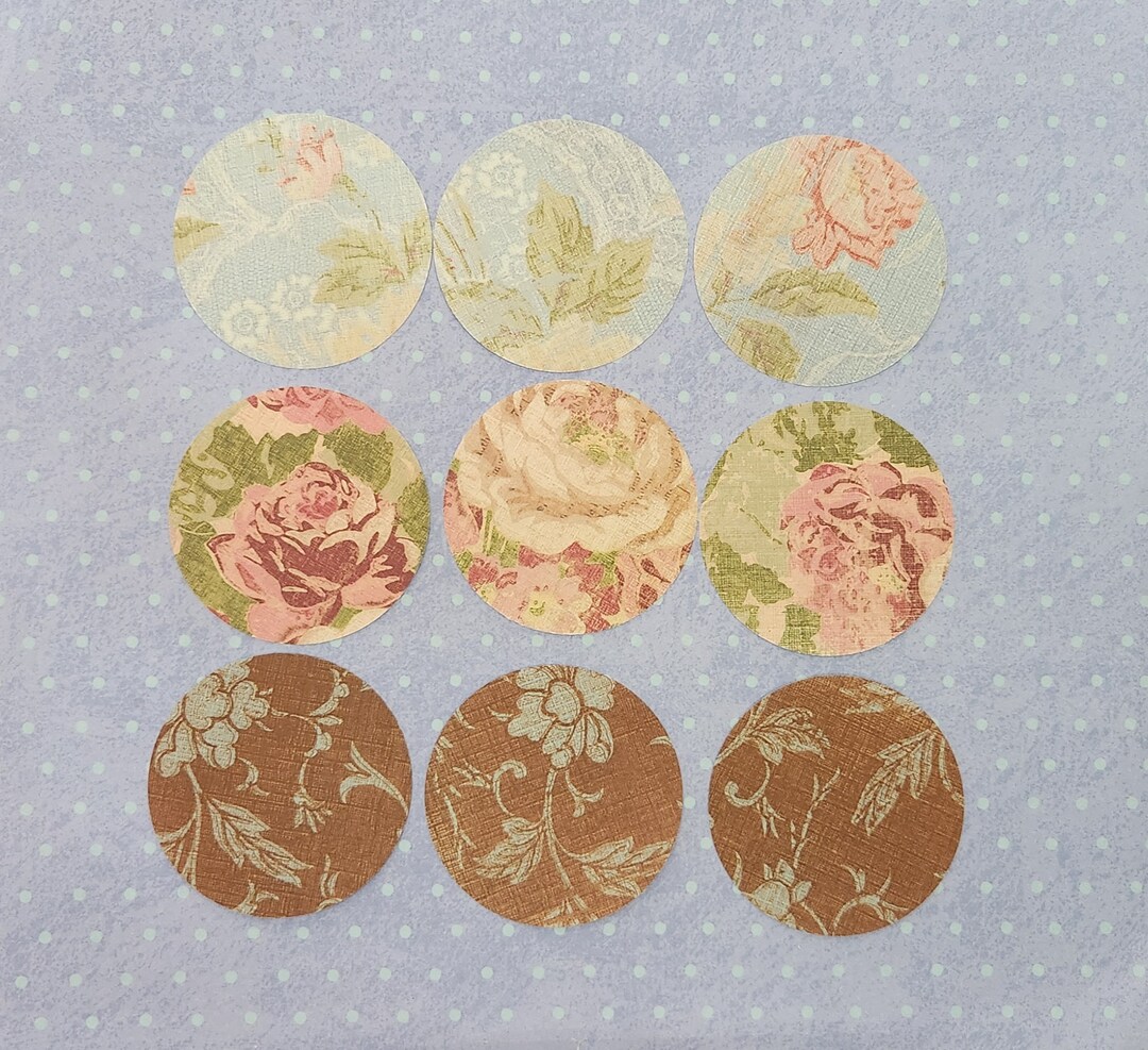 36 Round Scrapbook Paper Cut Outs, Shabby Chic Junk Journal Supplies ...