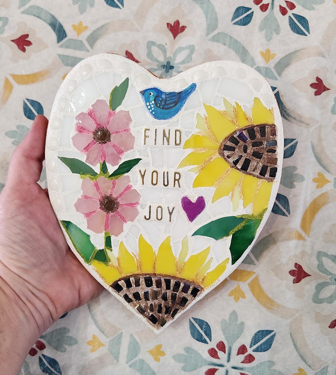 New! Find Your Joy Heart Mosaic, Wall Art Plaque, Handmade Home Decor ...