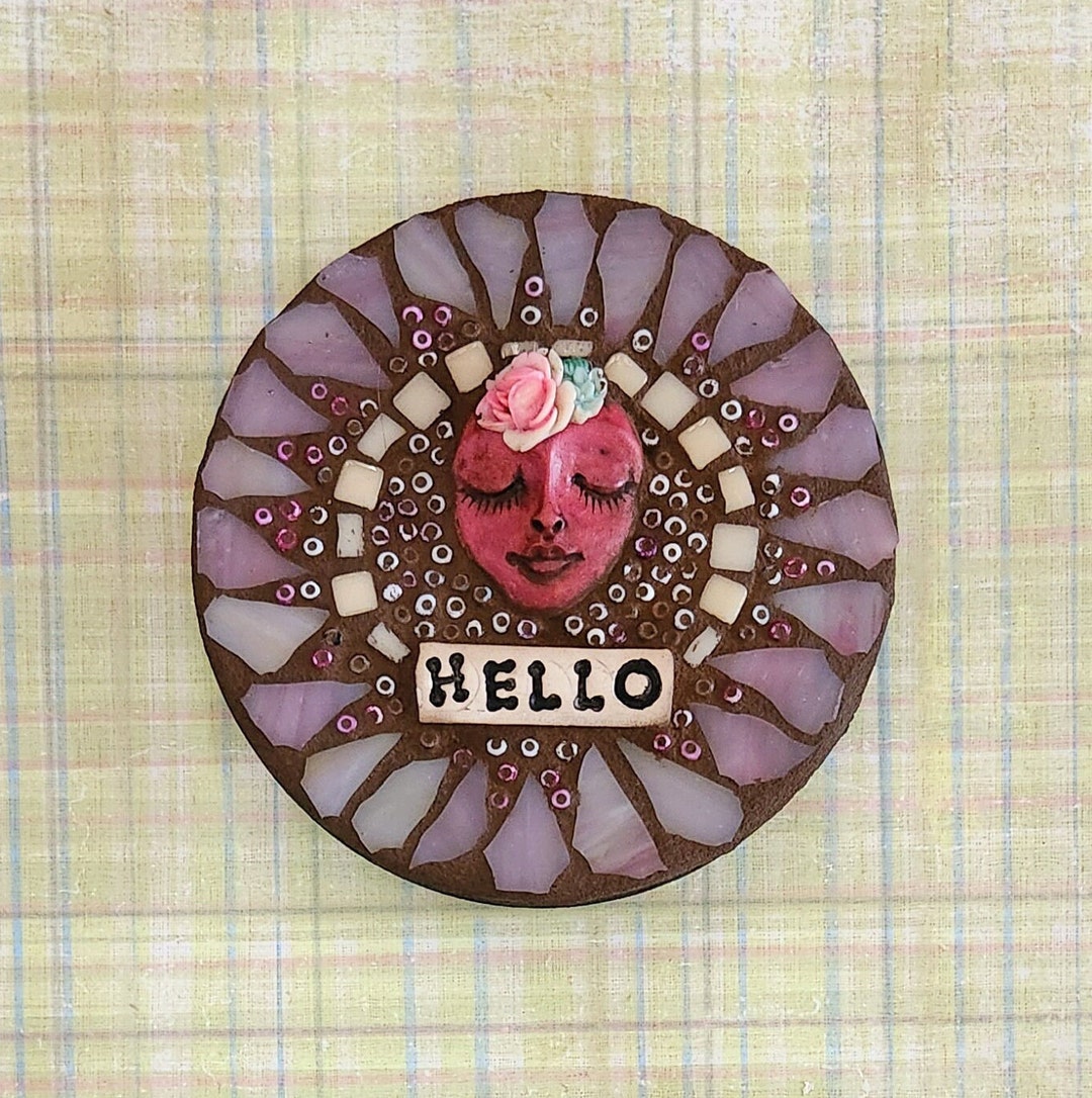 Hello Mosaic, 5x5 Inch Round Glass on Wood Mosaic Wall Art, Wall Art ...