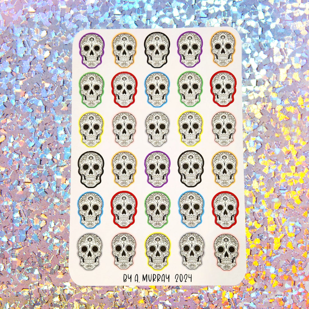 Skull Sticker Sheet, Sugar Skull Variety Stickers, Vinyl Matte Sticker ...