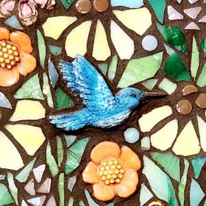 New! Hummingbird and Bee Garden Heart Mosaic, Wall Art Plaque, Handmade ...